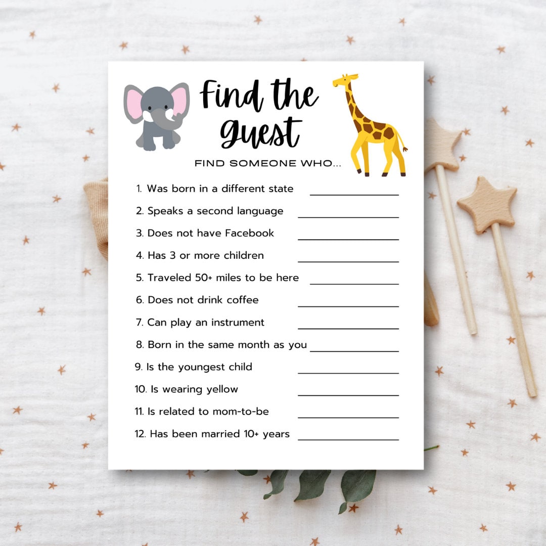 Find the Guest Game Baby Shower Game Printable Safari Baby - Etsy