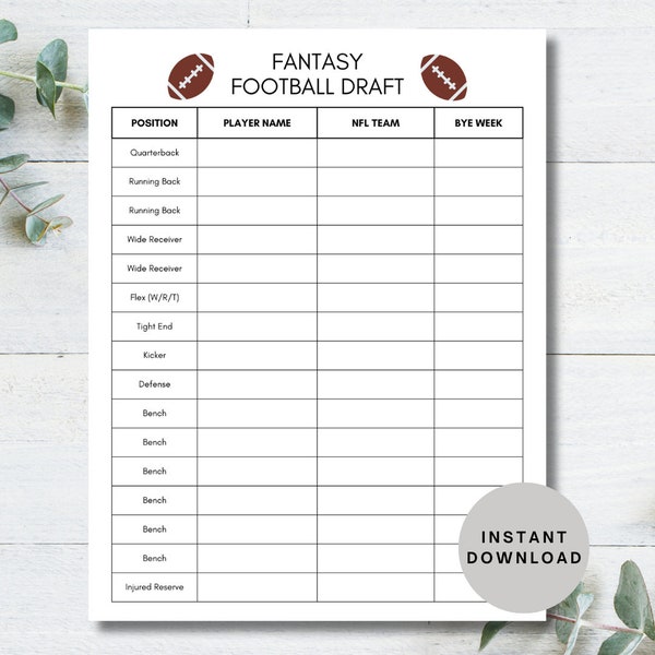 Football Draft Sheet - Etsy