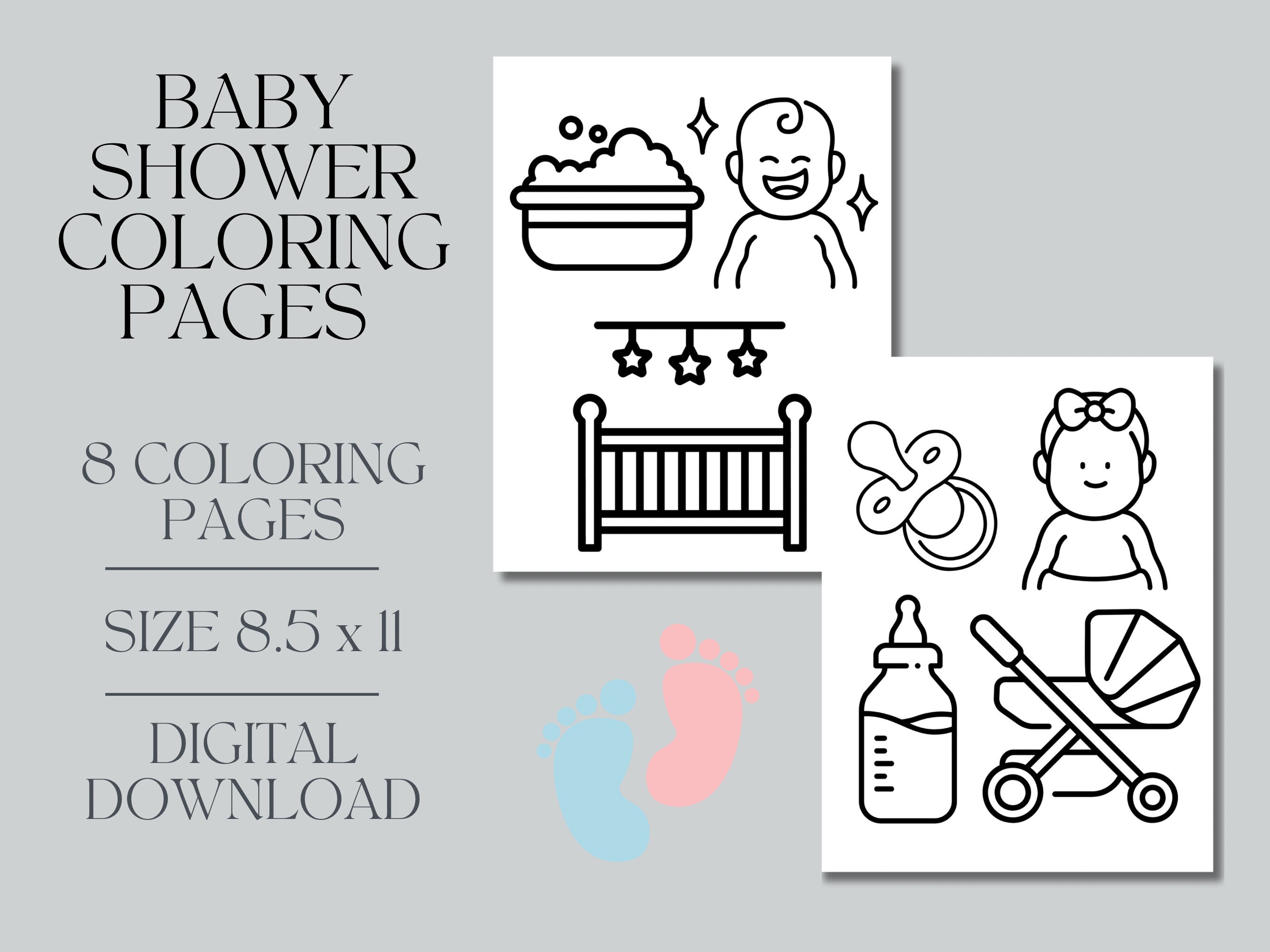 Baby Shower Coloring Pages, Baby Shower Activity, Instant Download ...