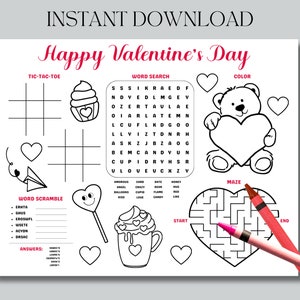 Valentine's Day Activity Mat, Valentine's Day Printable Activity Pages ...