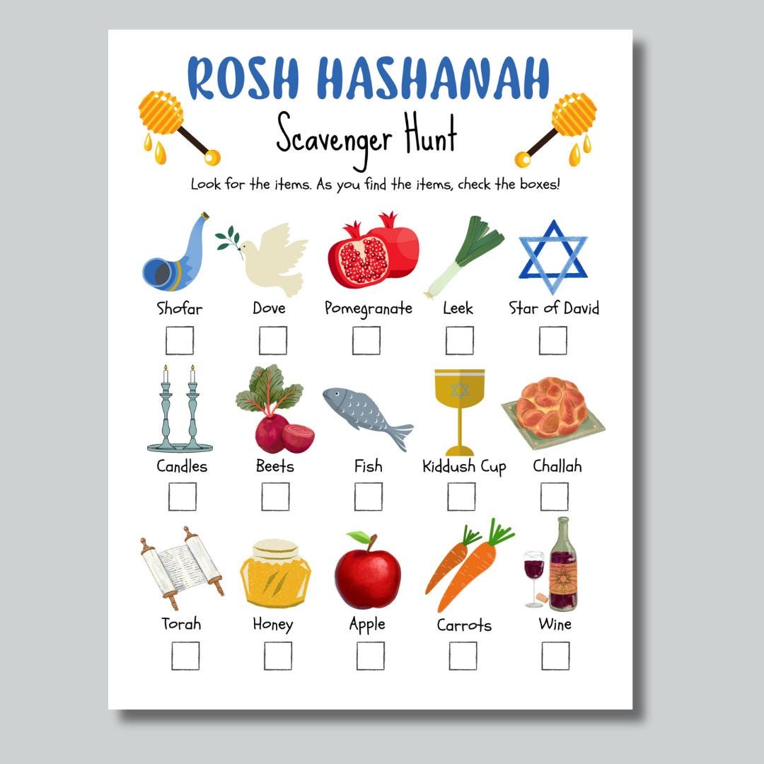 Rosh Hashanah Scavenger Hunt, Rosh Hashanah Game, Printable Scavenger ...