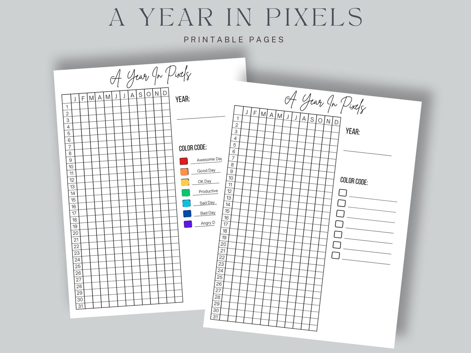 A Year in Pixels Printable Pixel Journal Year at a Glance - Etsy