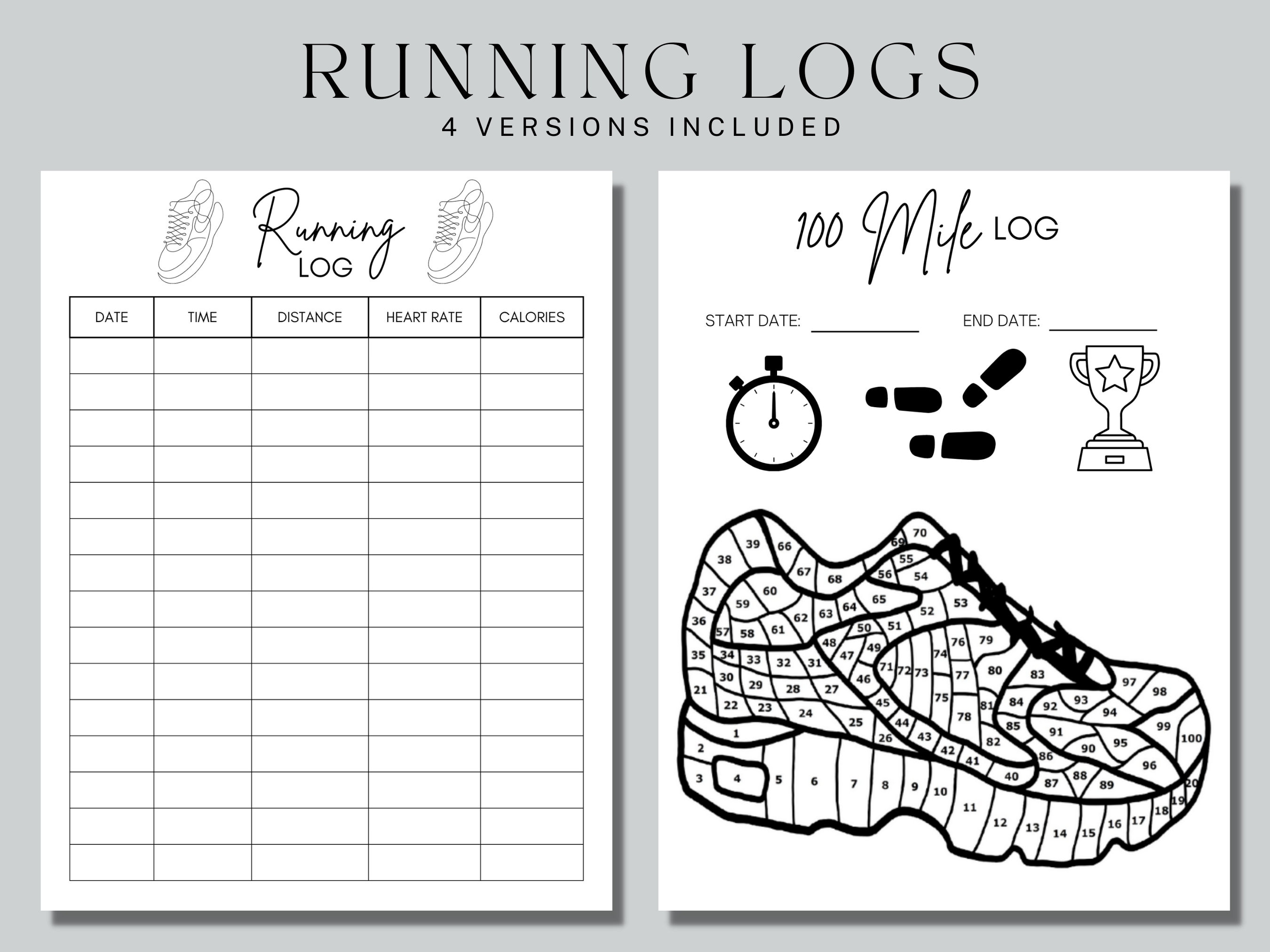 Running Logs, Running Trackers, 100 Mile Tracker, Printable Walking ...