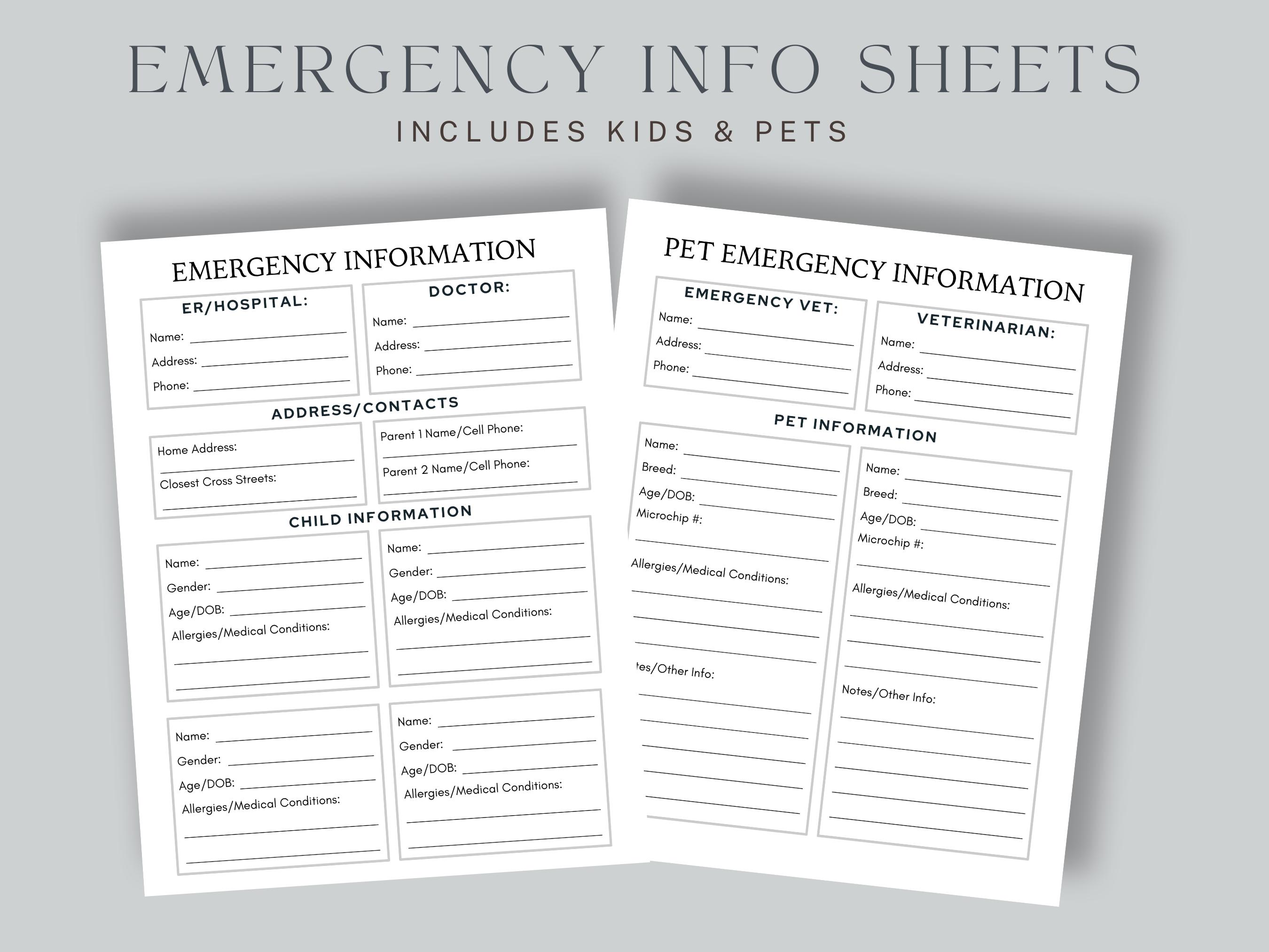 Child & Pet Emergency Information Sheet: Babysitter Printable (digital ...