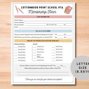 Editable PTA Membership Form Template: US Letter, Half Letter (digital ...