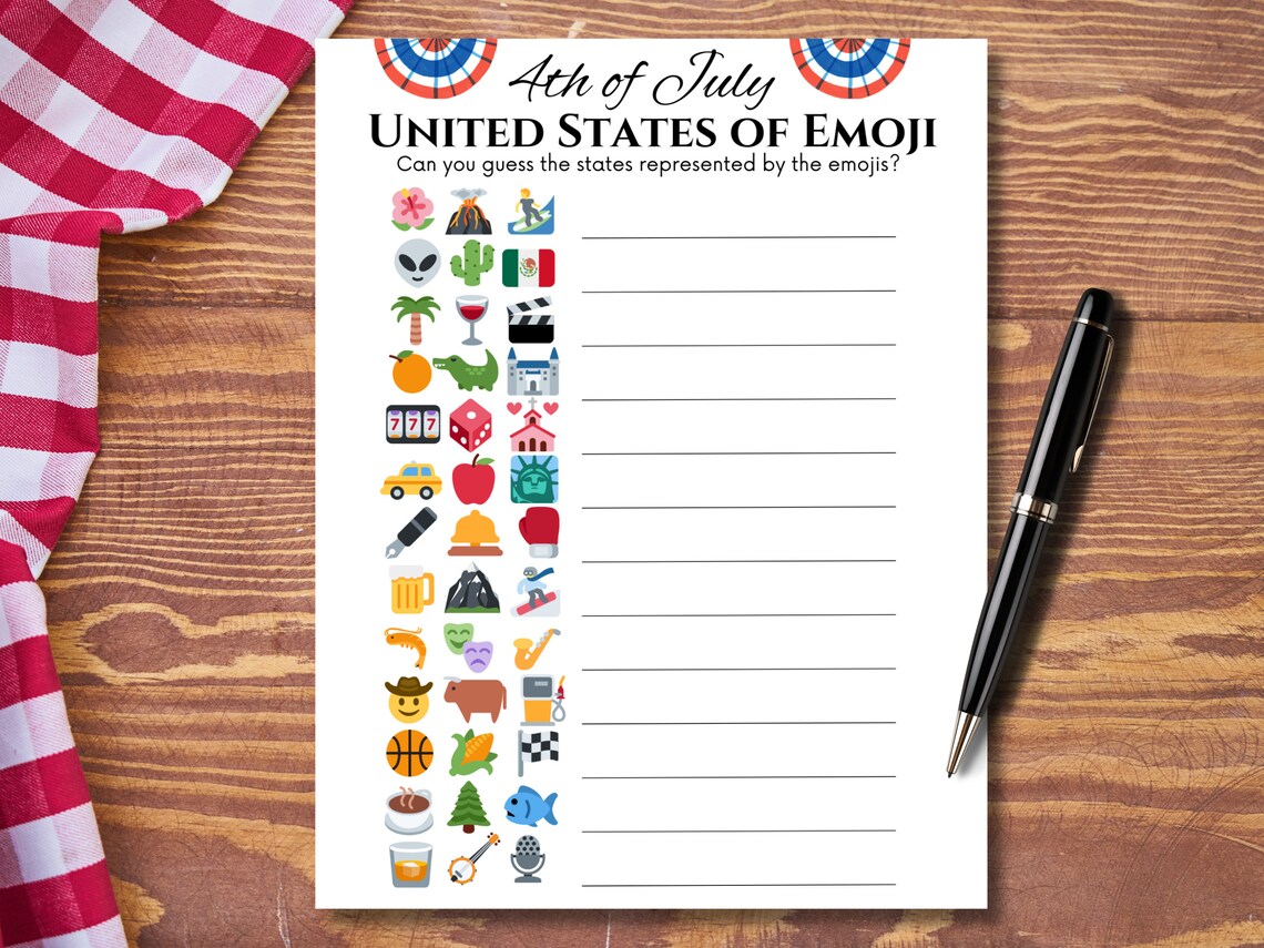 4th of July Emoji Pictionary, Printable Fourth of July Party Game, July ...