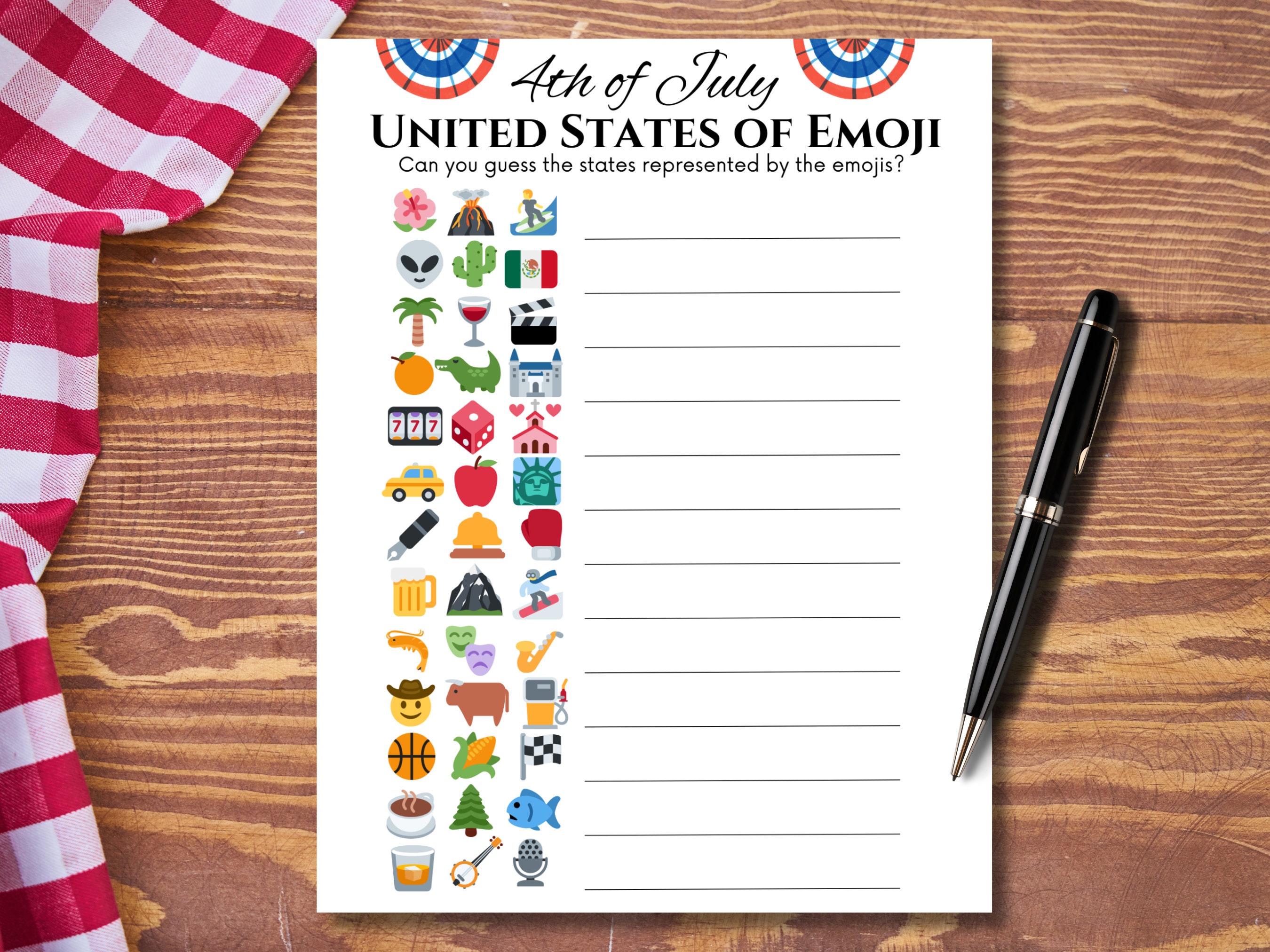4th of July Emoji Pictionary, Printable Fourth of July Party Game, July ...