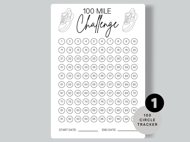 100 Mile Challenge Tracker: Printable Running/walking Log (instant ...