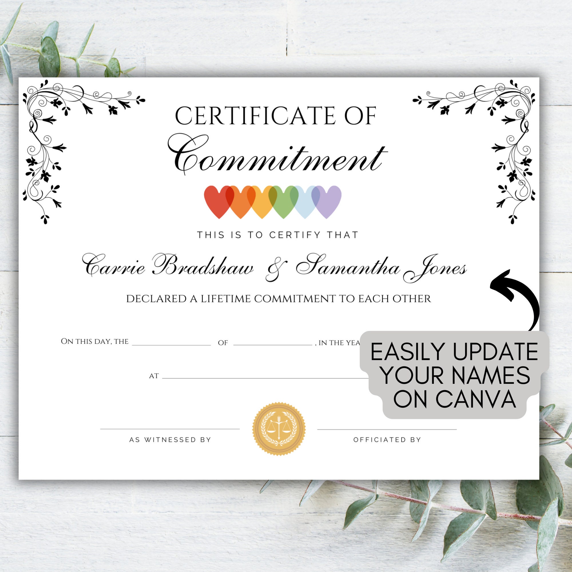 Marriage Certificate, Certificate of Commitment, Commitment Ceremony ...