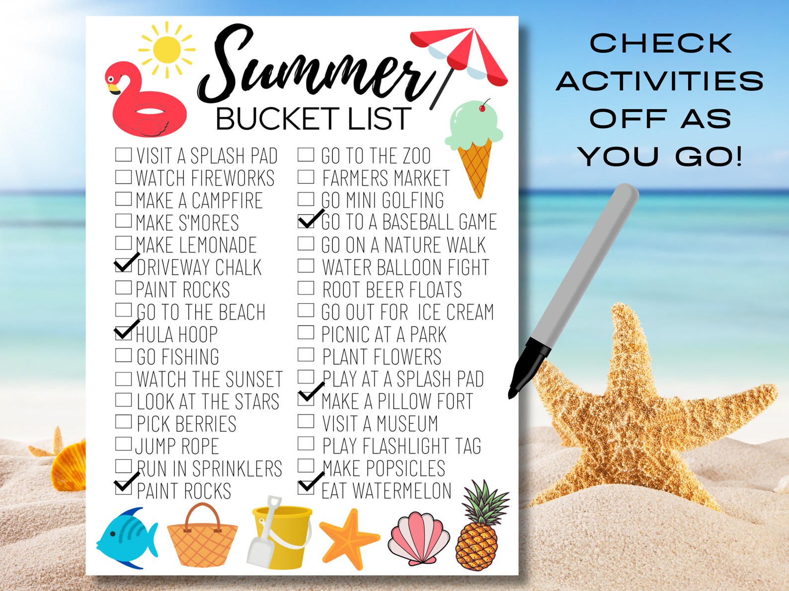Summer Bucket List Printable: Fun Activities Checklist (digital PDF) - Etsy