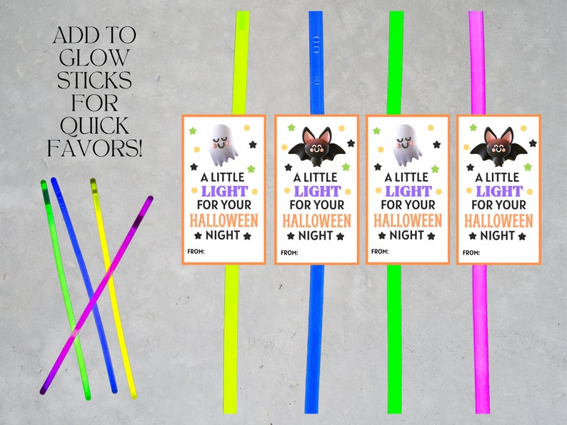 Halloween Glow Stick Tags, Printable Halloween Tags, Halloween Party ...