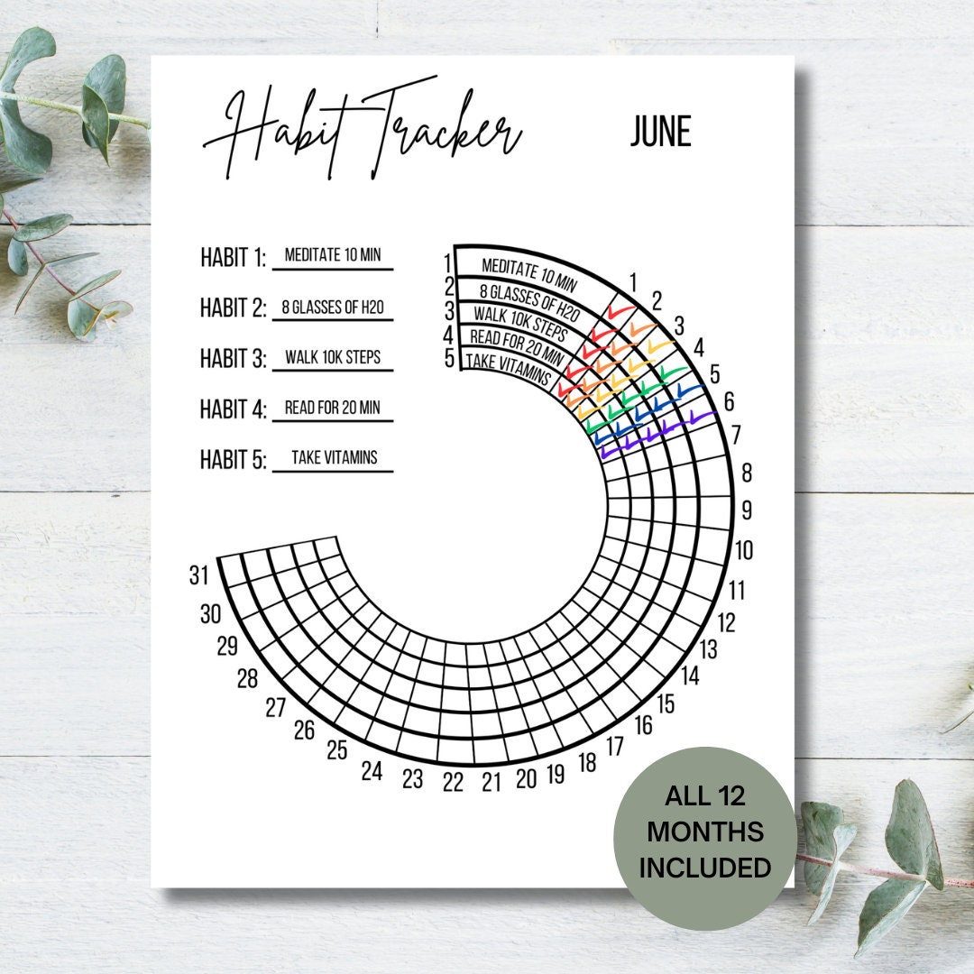 Semi Circle Daily Habit Tracker Tracker Printable Daily Goal - Etsy
