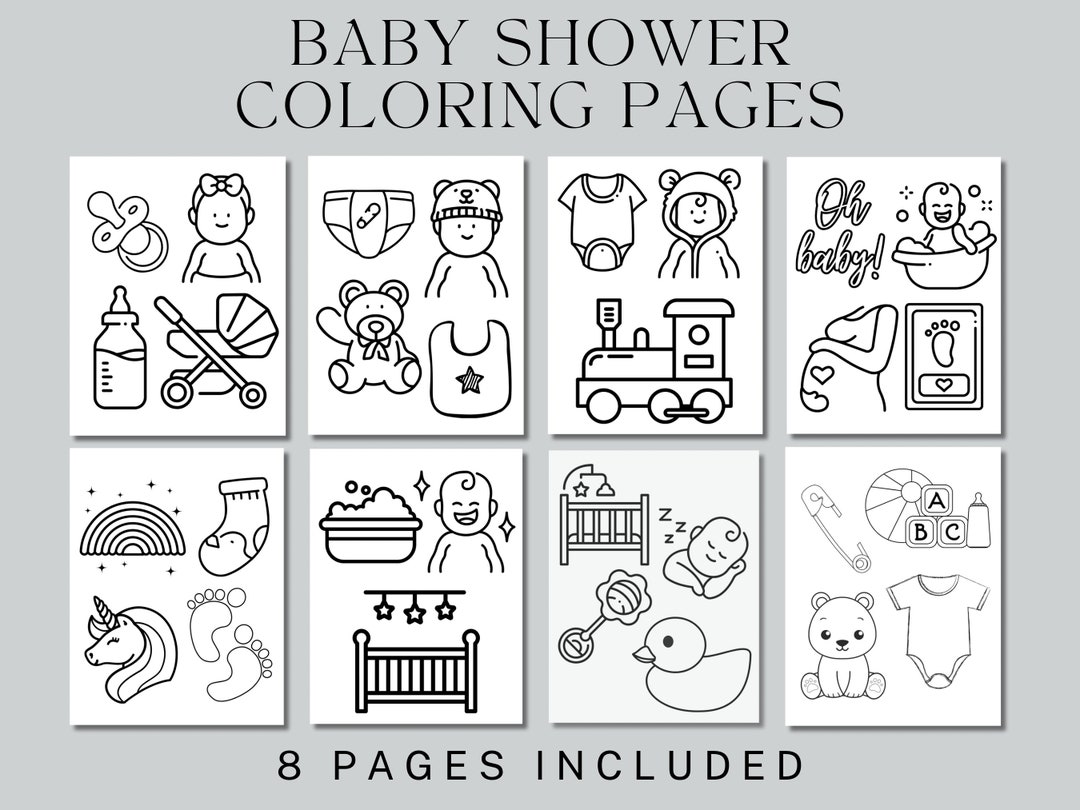 Baby Shower Coloring Pages, Baby Shower Activity, Instant Download ...