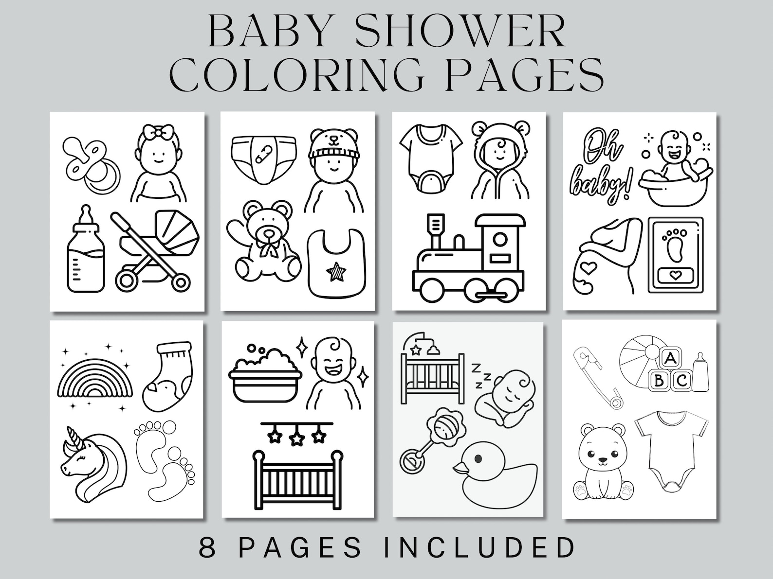 Baby Shower Coloring Pages, Baby Shower Activity, Instant Download ...
