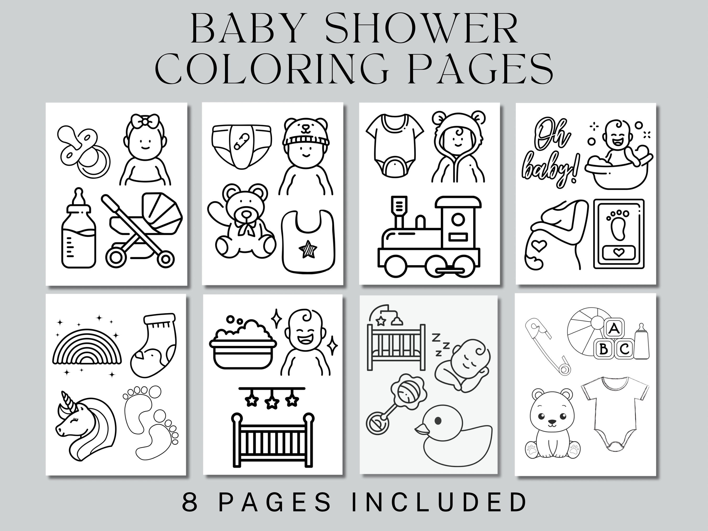 Baby Shower Coloring Pages, Baby Shower Activity, Instant Download ...