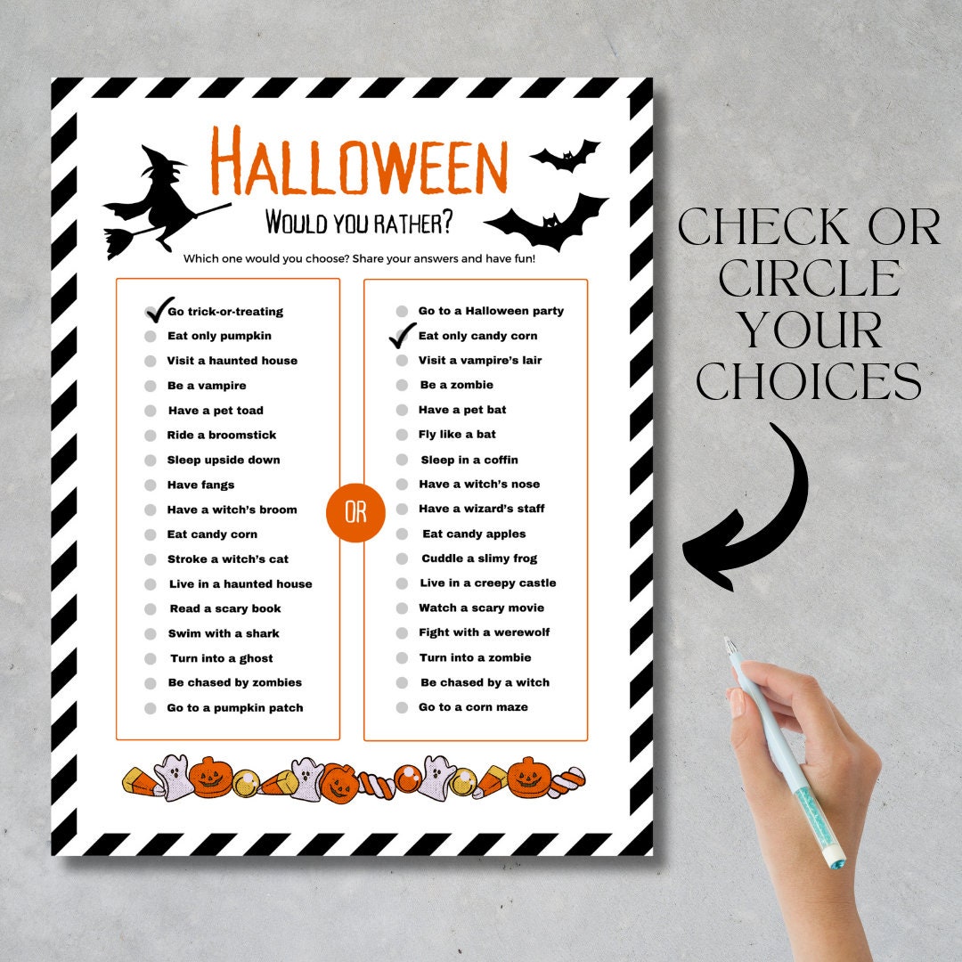 Halloween Would You Rather Game: Kids Printable Activity (PDF Download ...