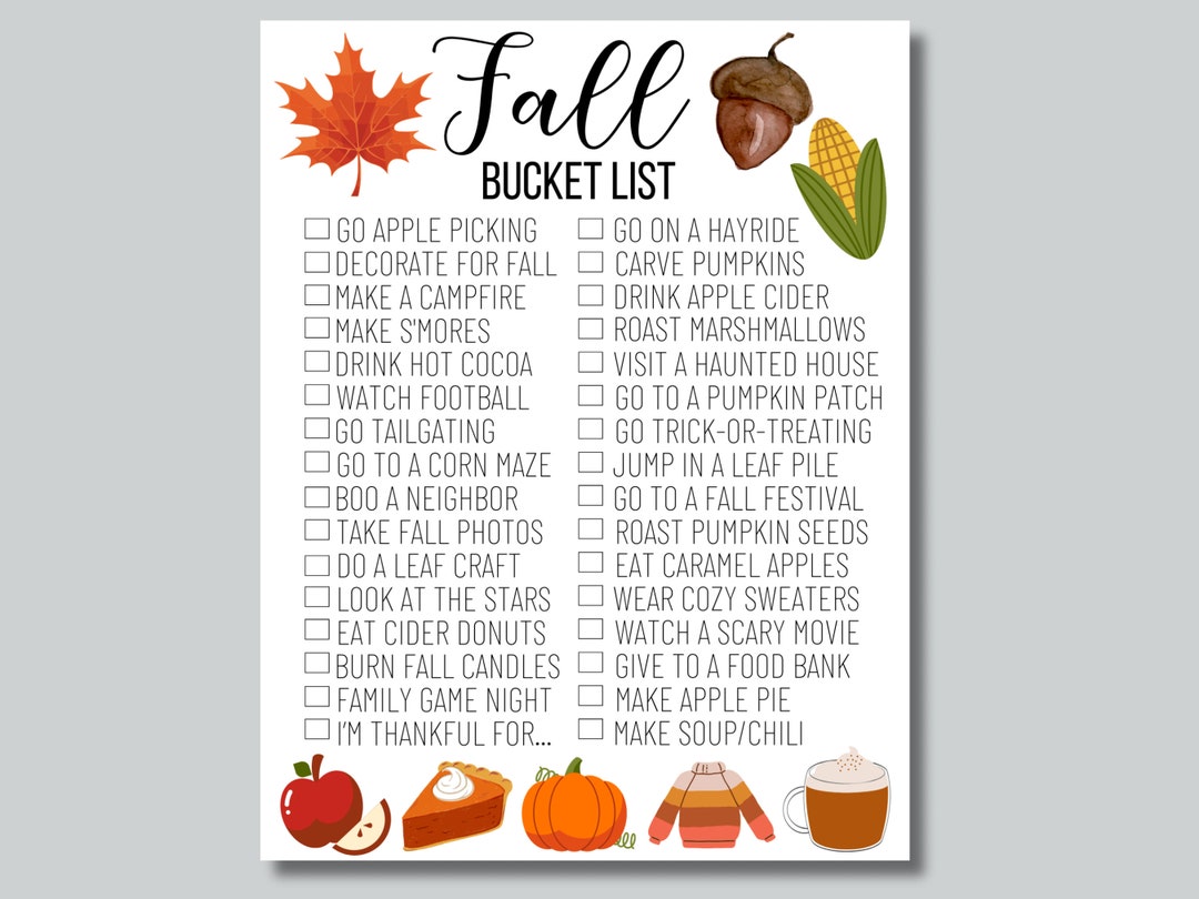 Fall Bucket List, Autumn Bucket List, Fall Checklist, Fall Bucket List ...