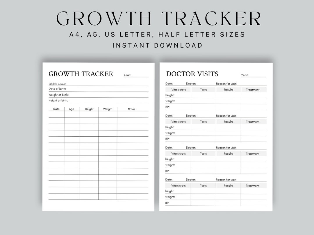 Growth Tracker, Doctor Visits Tracker, Kid Growth Chart, Baby Growth ...