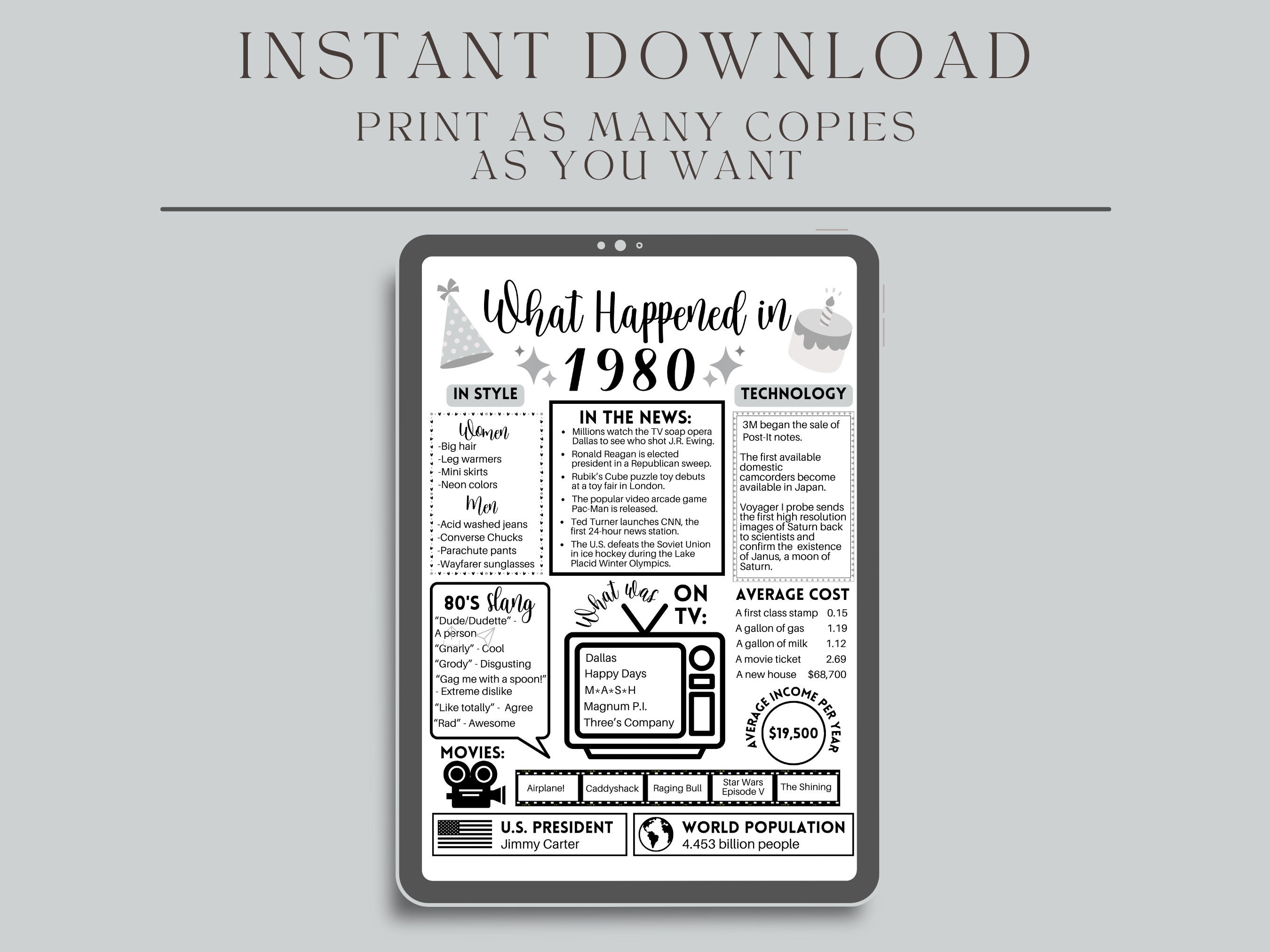 1980 the Year You Were Born Printable, 1980 Birthday Printable, on This ...