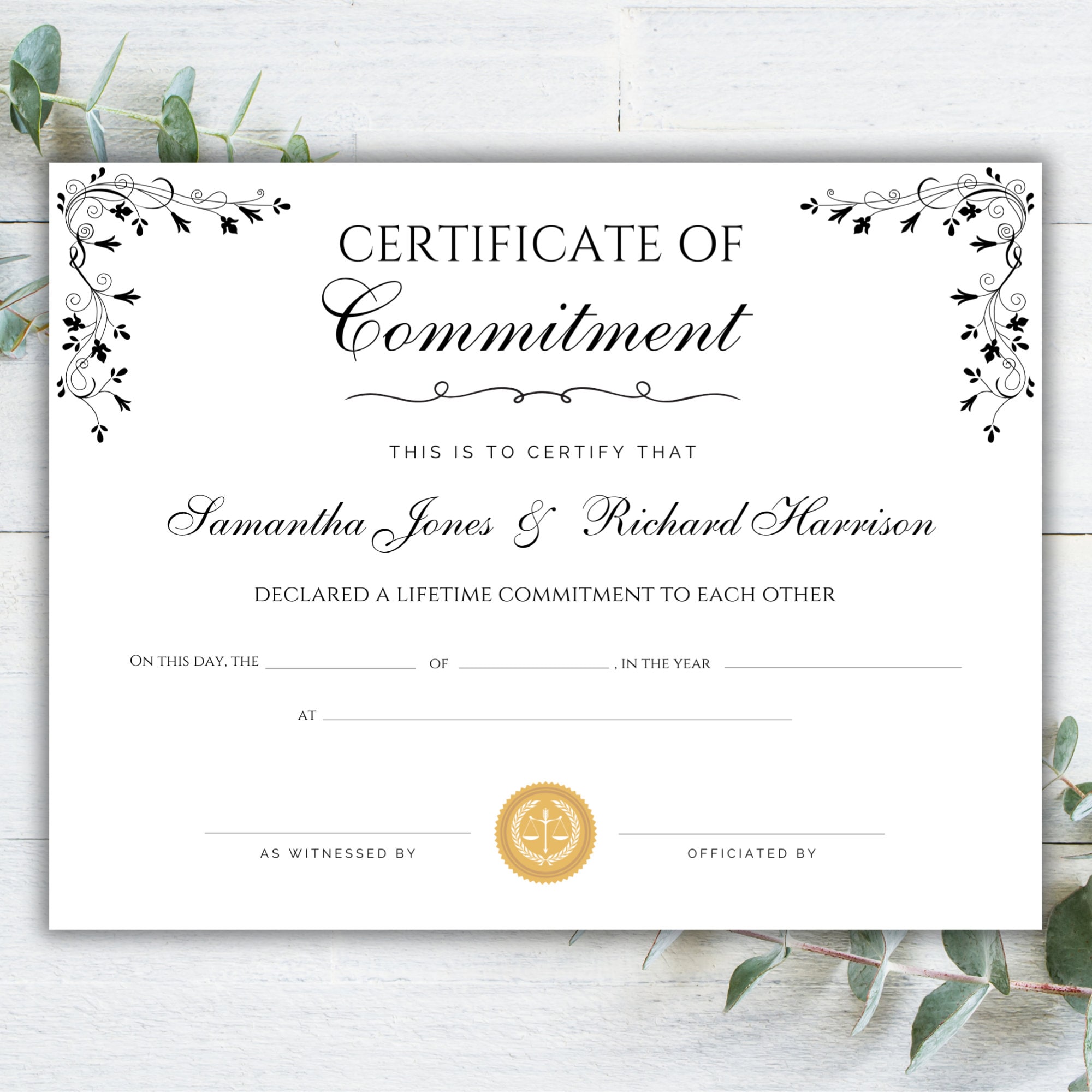 Commitment Ceremony Certificate: Editable Template (digital PDF) - Etsy