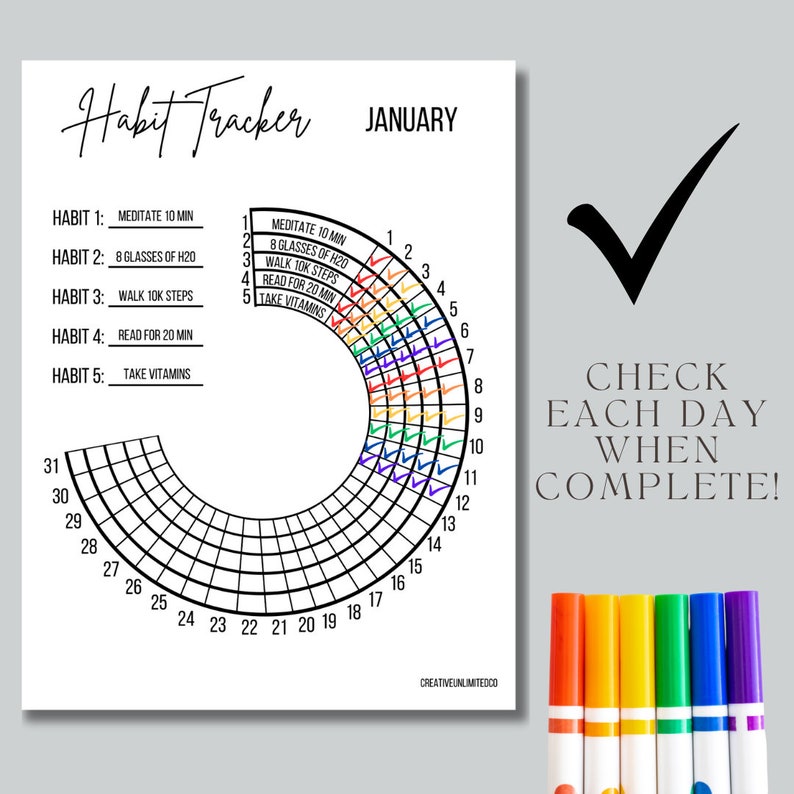 Semi Circle Daily Habit Tracker, Tracker Printable, Daily Goal Tracker ...