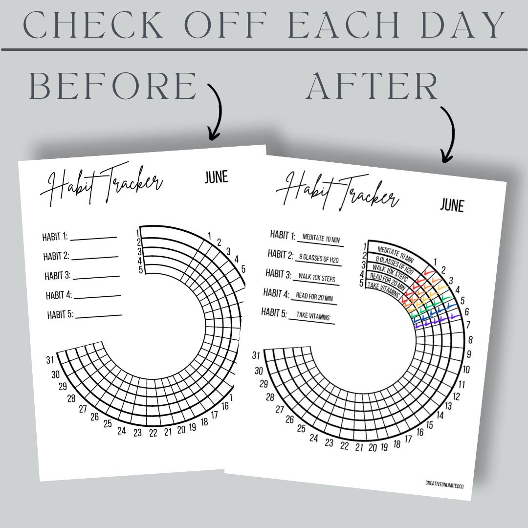 Semi Circle Daily Habit Tracker, Tracker Printable, Daily Goal Tracker ...