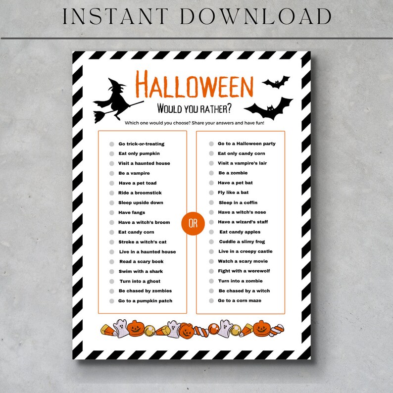 Halloween Would You Rather Game: Kids Printable Activity (PDF Download ...