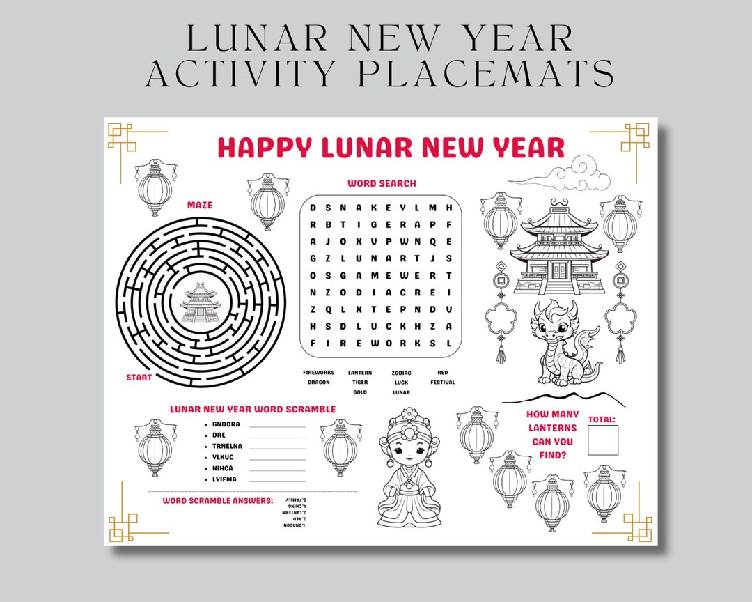 Chinese New Year Activity Placemats, Lunar New Year Printable Pages ...