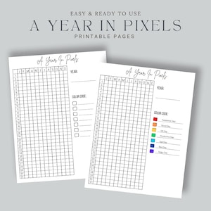 A Year in Pixels Printable, Pixel Journal, Year at a Glance, Yearly ...