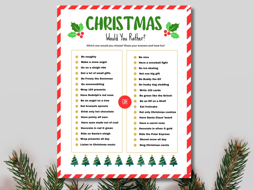 Christmas Would You Rather, Christmas Kids Game, Printable Christmas ...