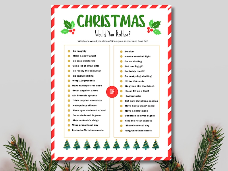 Christmas Would You Rather, Christmas Kids Game, Printable Christmas ...