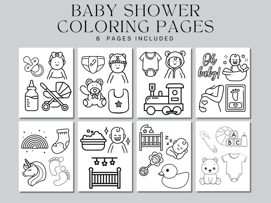 Baby Shower Coloring Pages, Baby Shower Activity, Instant Download ...