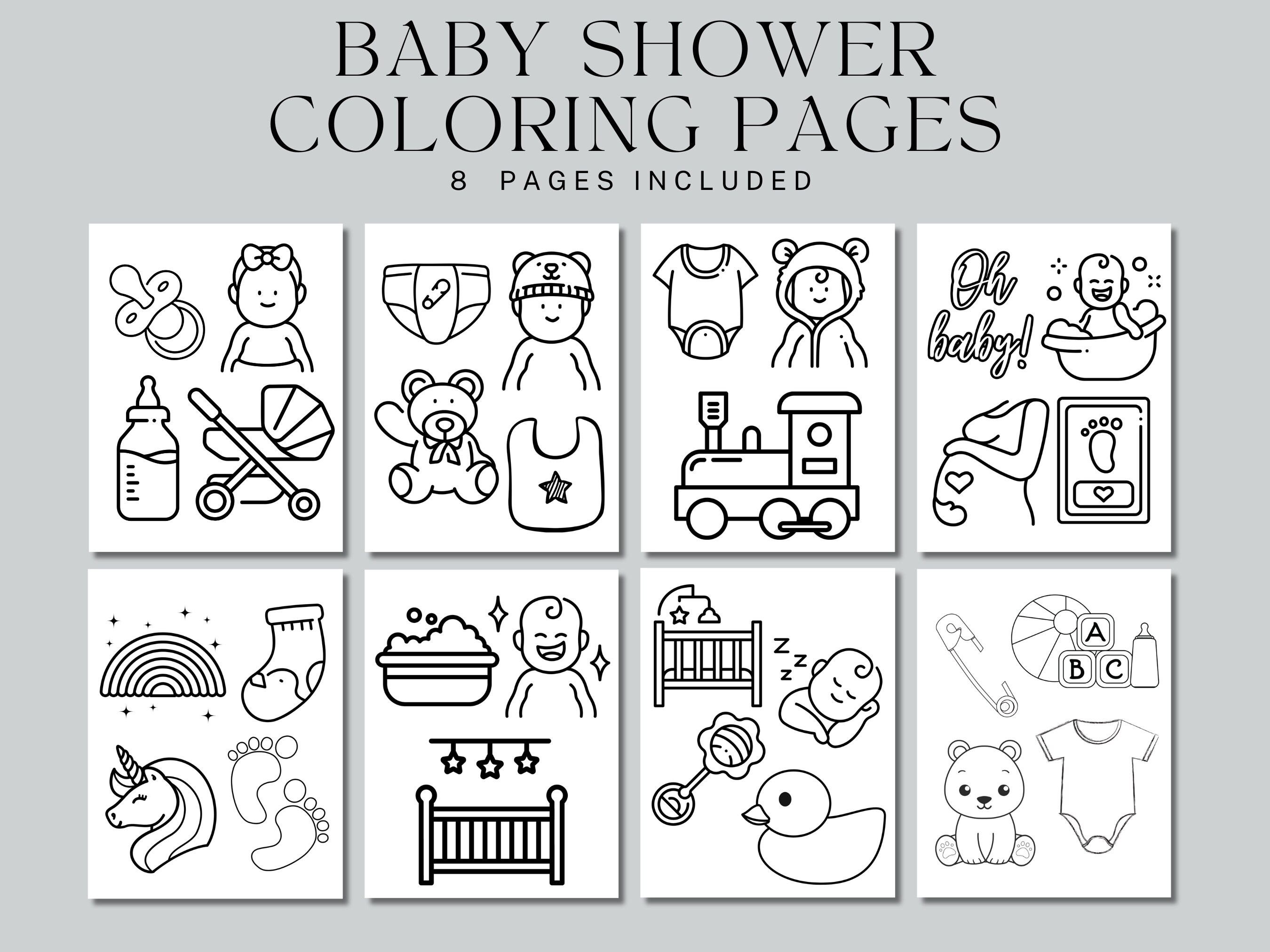 Baby Shower Coloring Pages, Baby Shower Activity, Instant Download ...