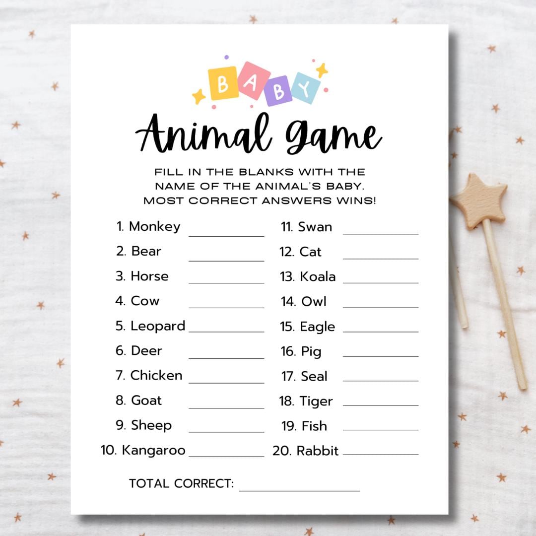Baby Animal Name Game: Baby Shower Activity (digital PDF) - Etsy