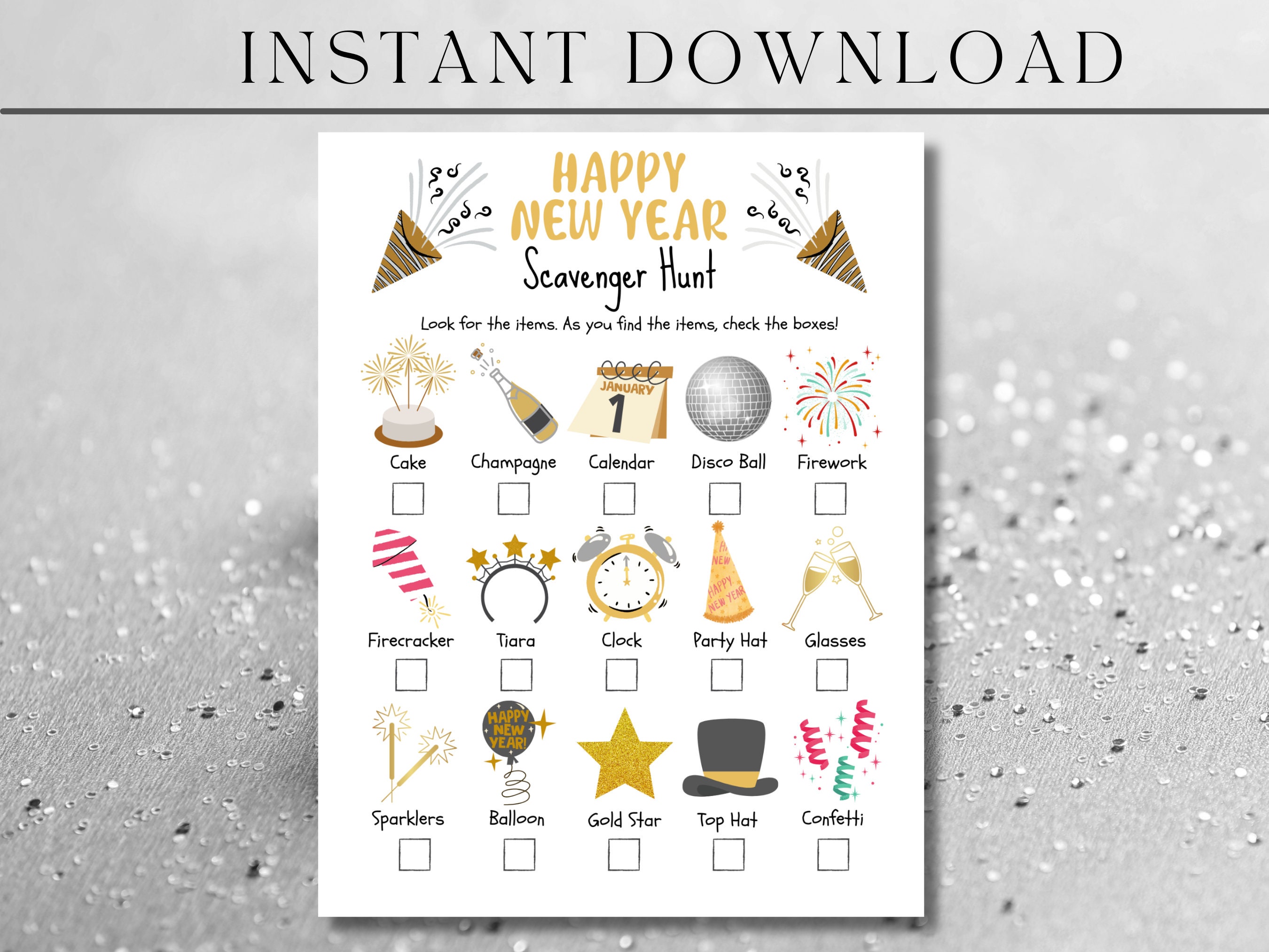 Happy New Year Scavenger Hunt, New Year's Eve Game, Kids New Year ...