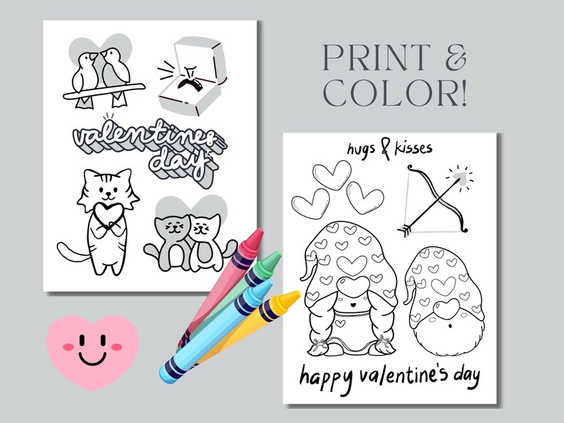 Valentine's Day Coloring Pages for Kids: 10-page Activity (PDF) - Etsy
