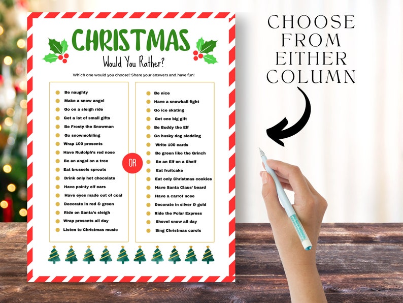 Christmas Would You Rather, Christmas Kids Game, Printable Christmas ...