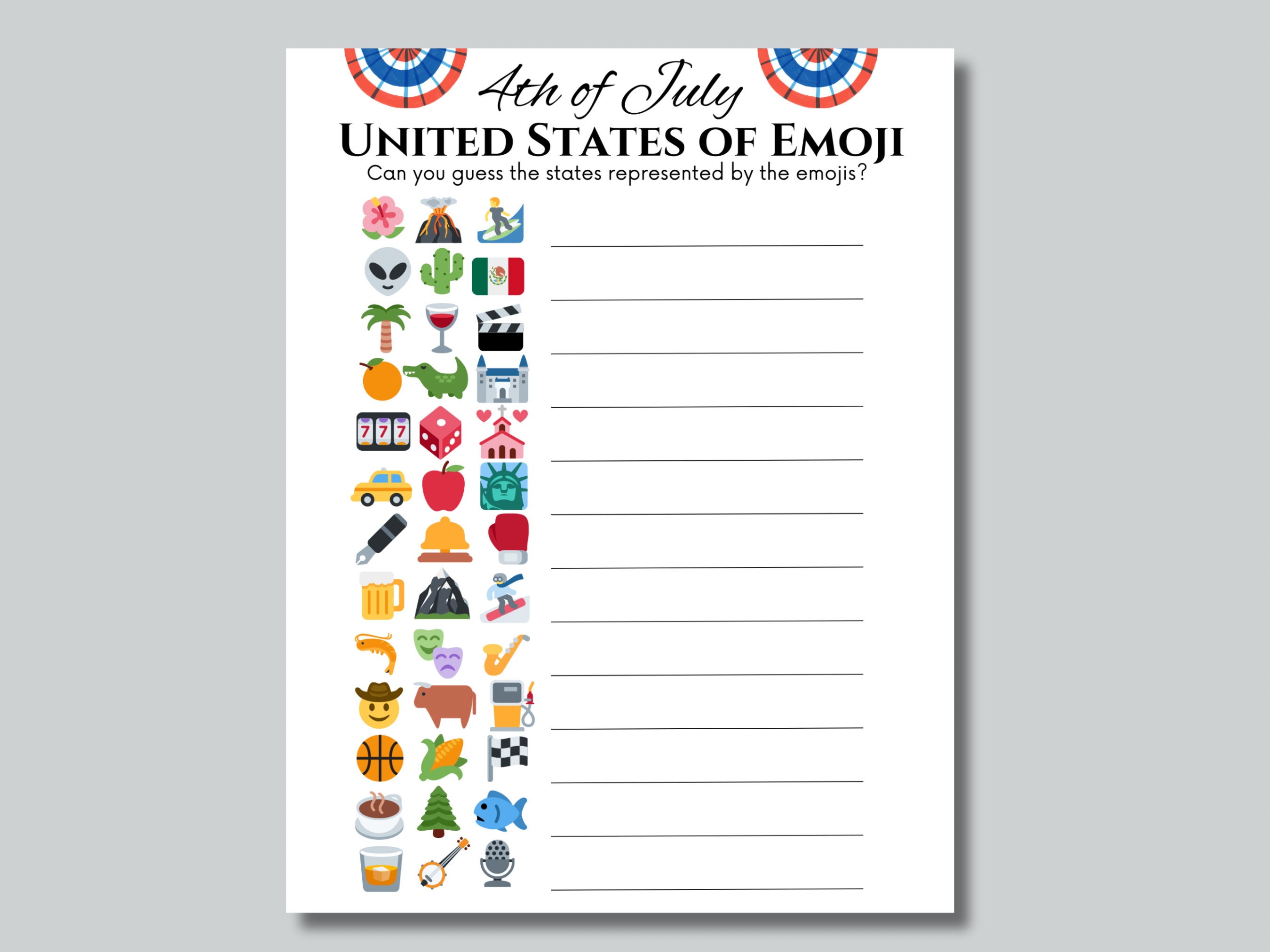 4th of July Emoji Pictionary, Printable Fourth of July Party Game, July ...
