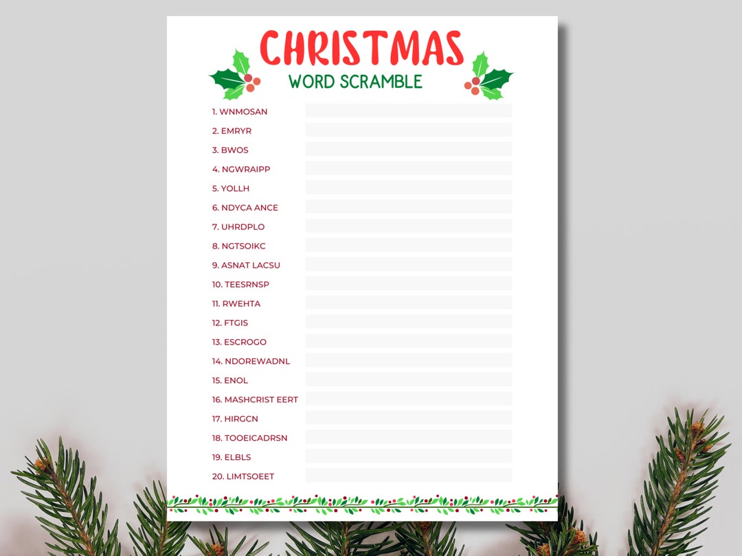 Christmas Word Scramble, Christmas Kids Game, Printable Word Scramble ...