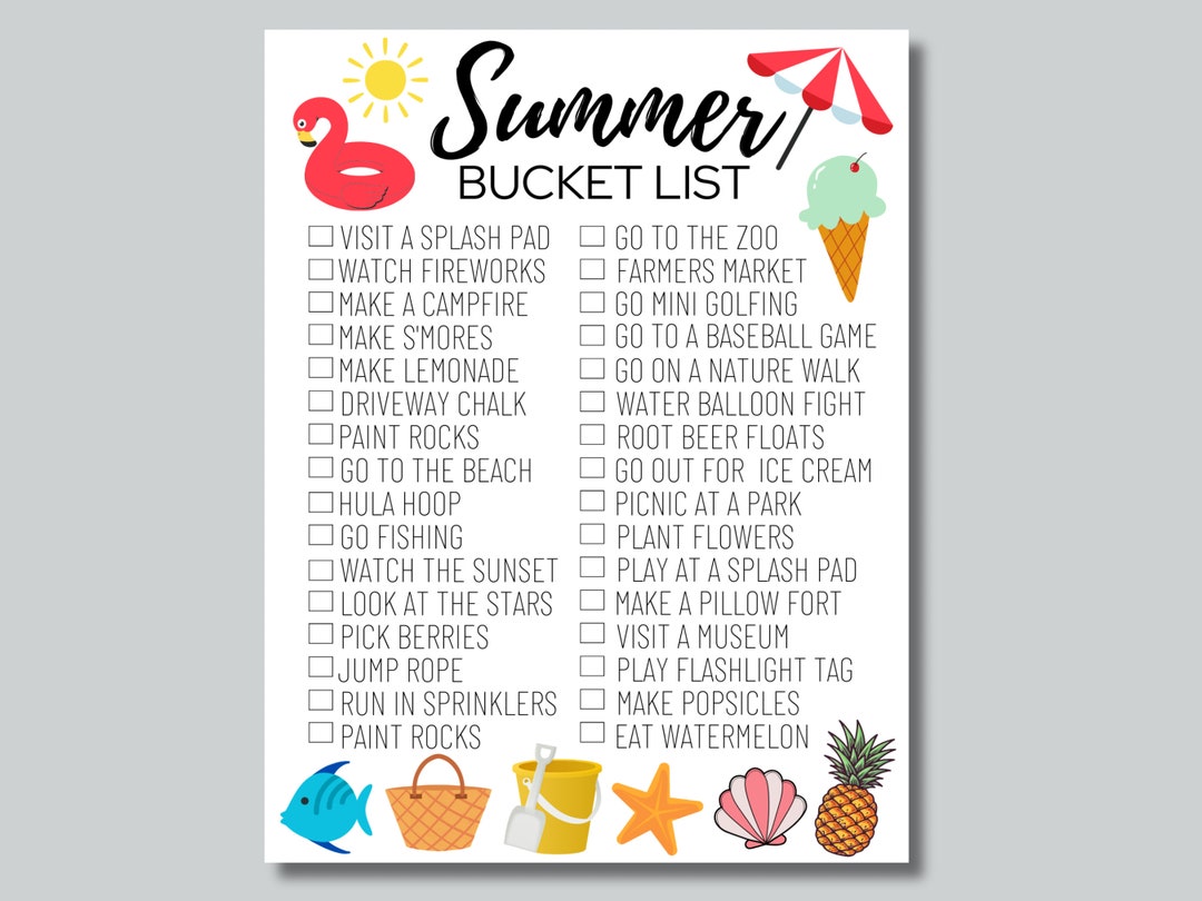 Summer Bucket List Printable: Fun Activities Checklist (digital PDF) - Etsy