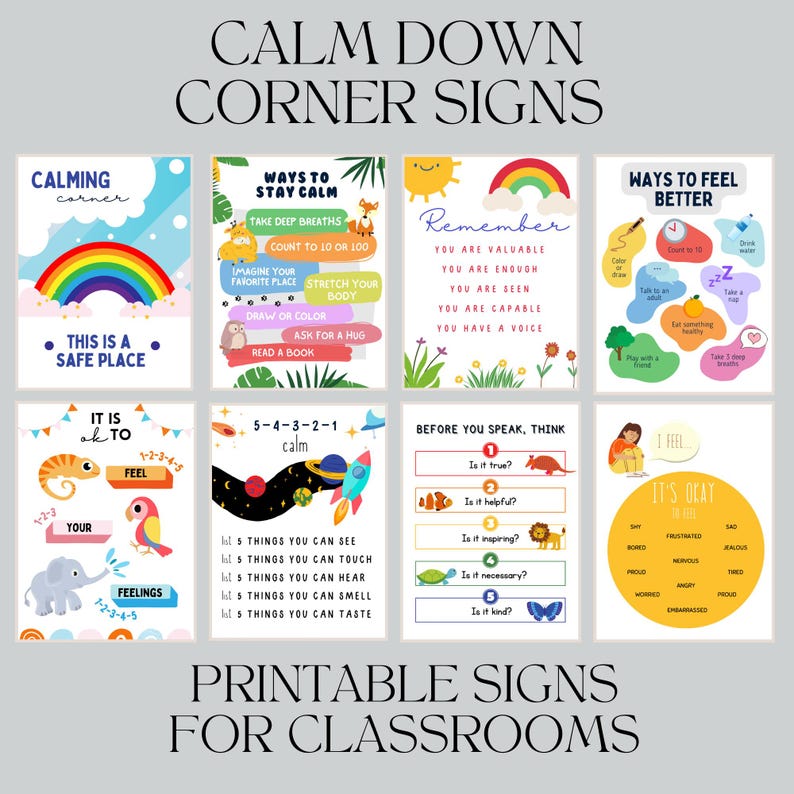 Calming Corner Signs, Emotional Regulation, Counselor Decor (digital ...