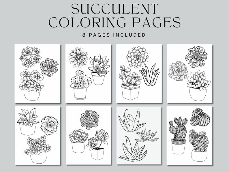 8 Succulent Coloring Pages, Succulent Prints, Nature, Printable ...