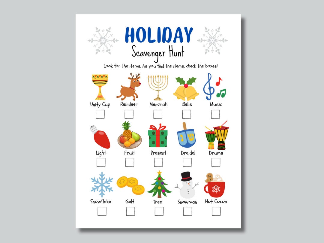 Holiday Scavenger Hunt Game: Christmas, Hanukkah, Kwanzaa (PDF Digital ...