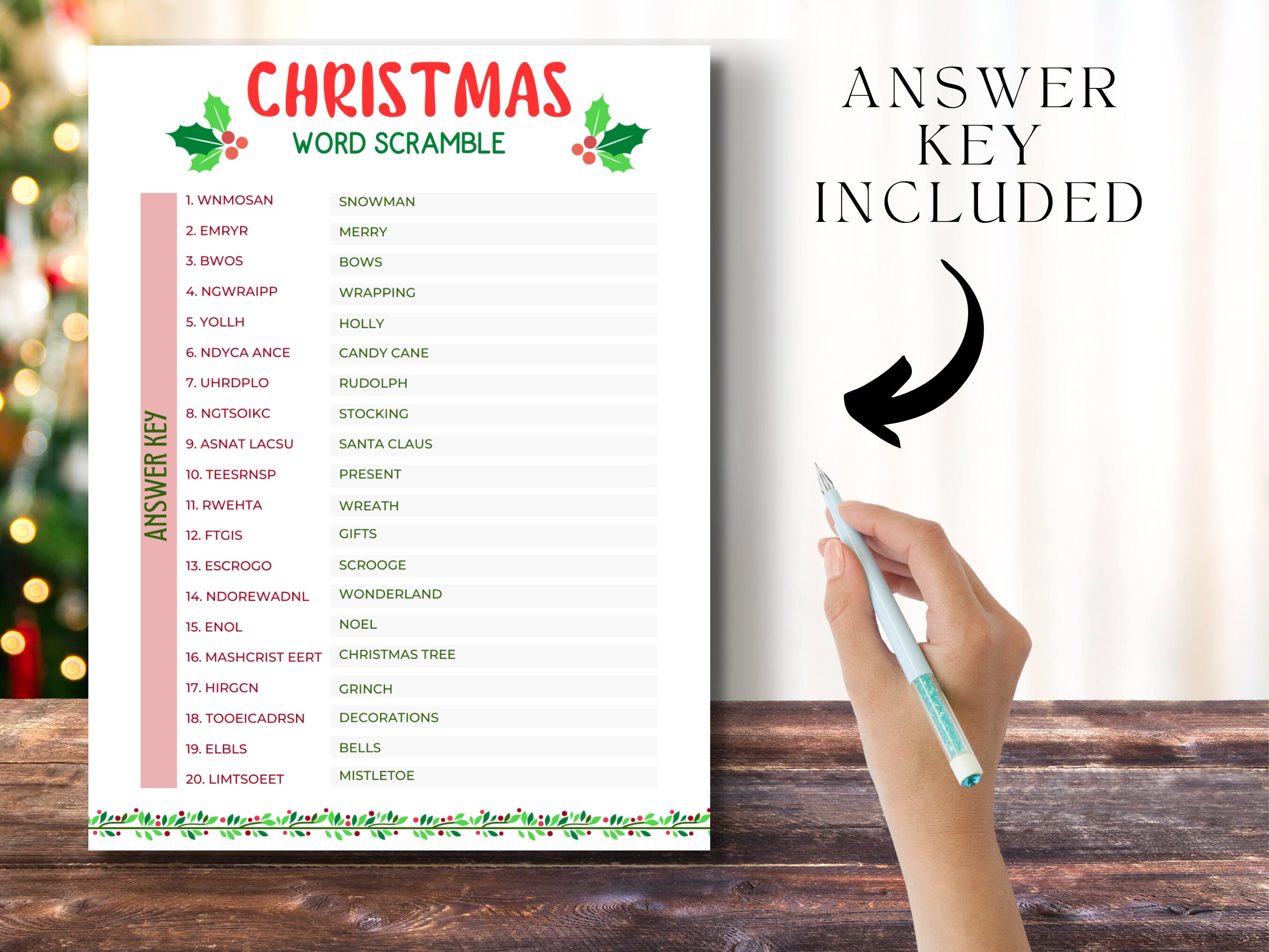 Christmas Word Scramble, Christmas Kids Game, Printable Word Scramble ...