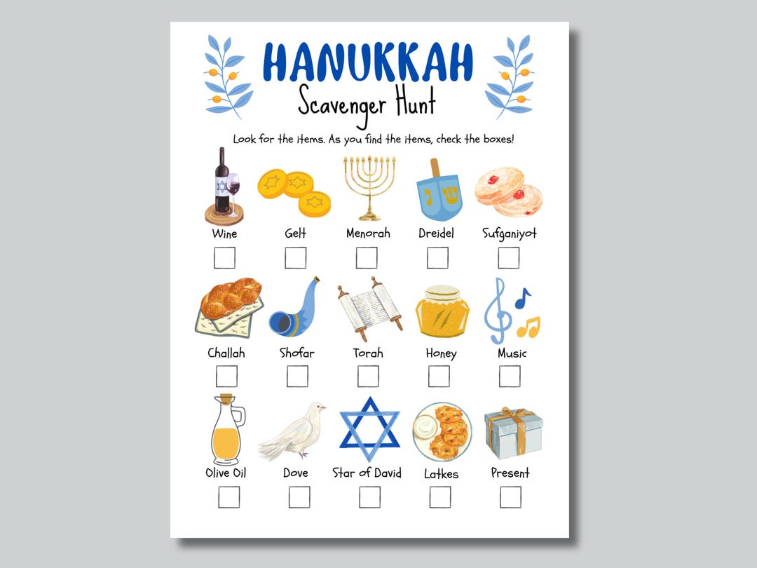 Hanukkah Scavenger Hunt, Hanukkah Kids Game, Printable Scavenger Hunt ...
