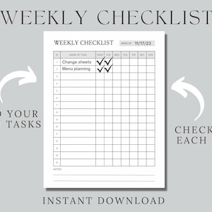 Weekly Checklist Printable: to Do List Template (digital PDF) - Etsy