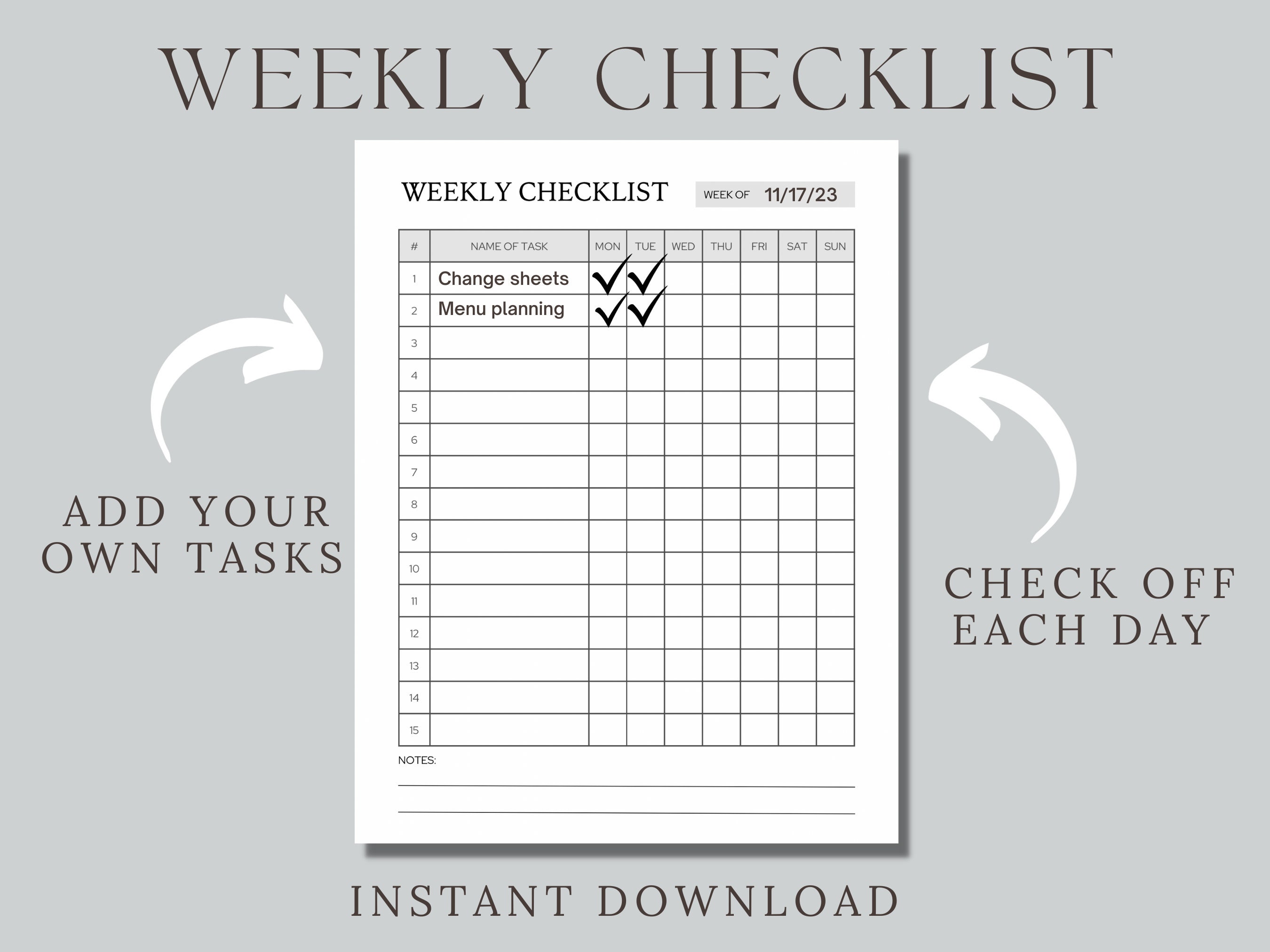Weekly Checklist Printable: to Do List Template (digital PDF) - Etsy