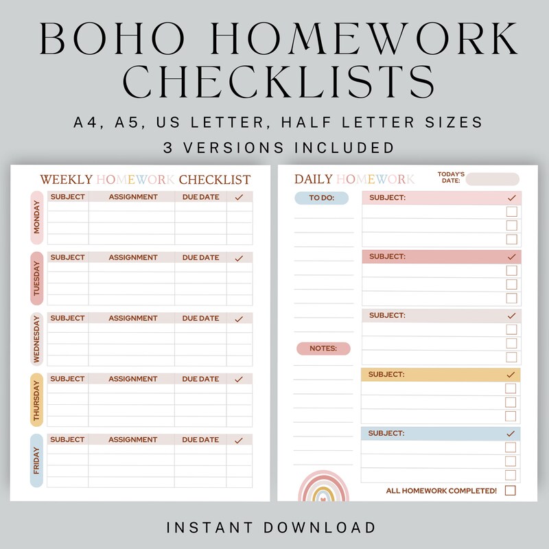 Homework Planner Template - Etsy