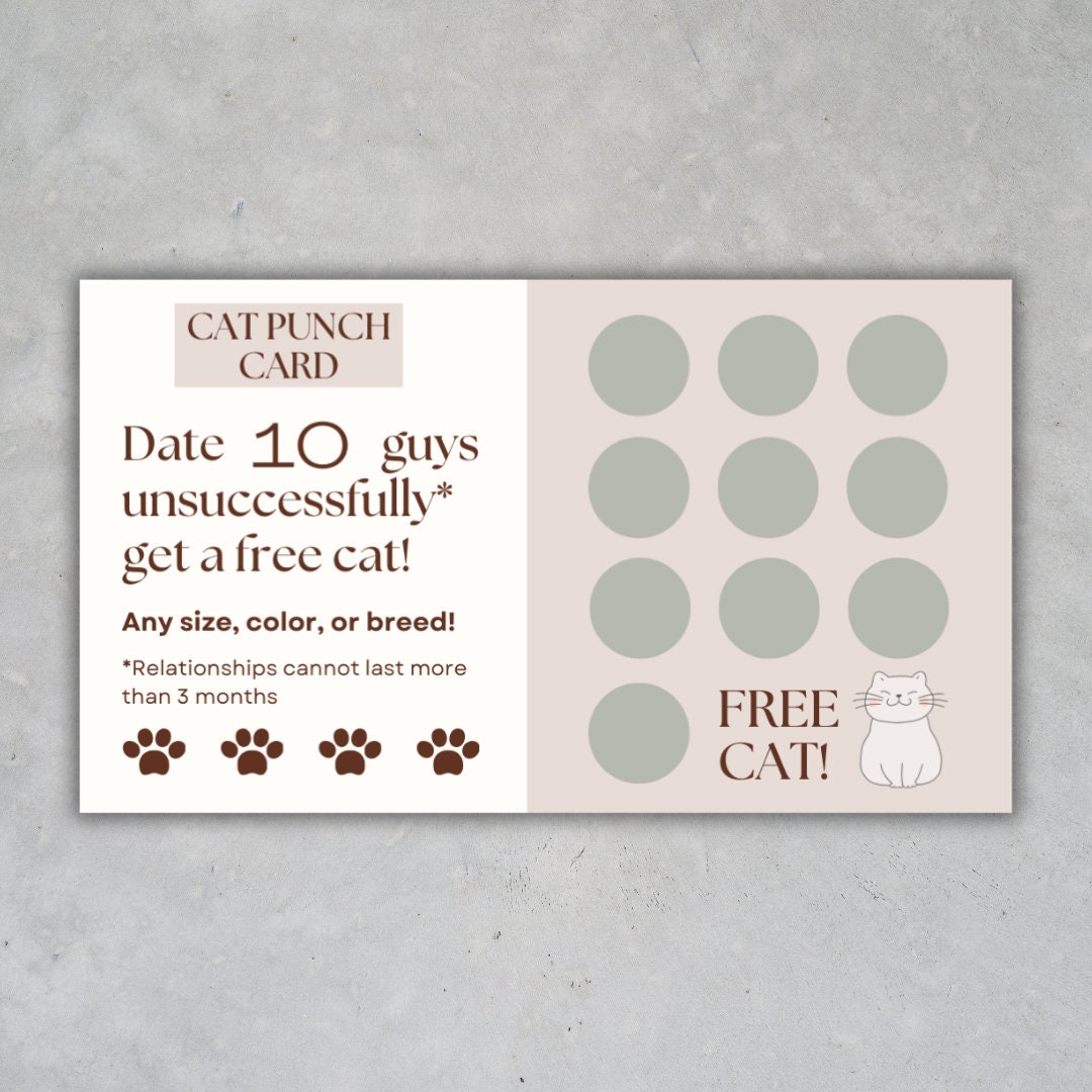 Cat Punch Card, Funny Punch Card, Funny Gift, Rewards Card, Free Cat ...