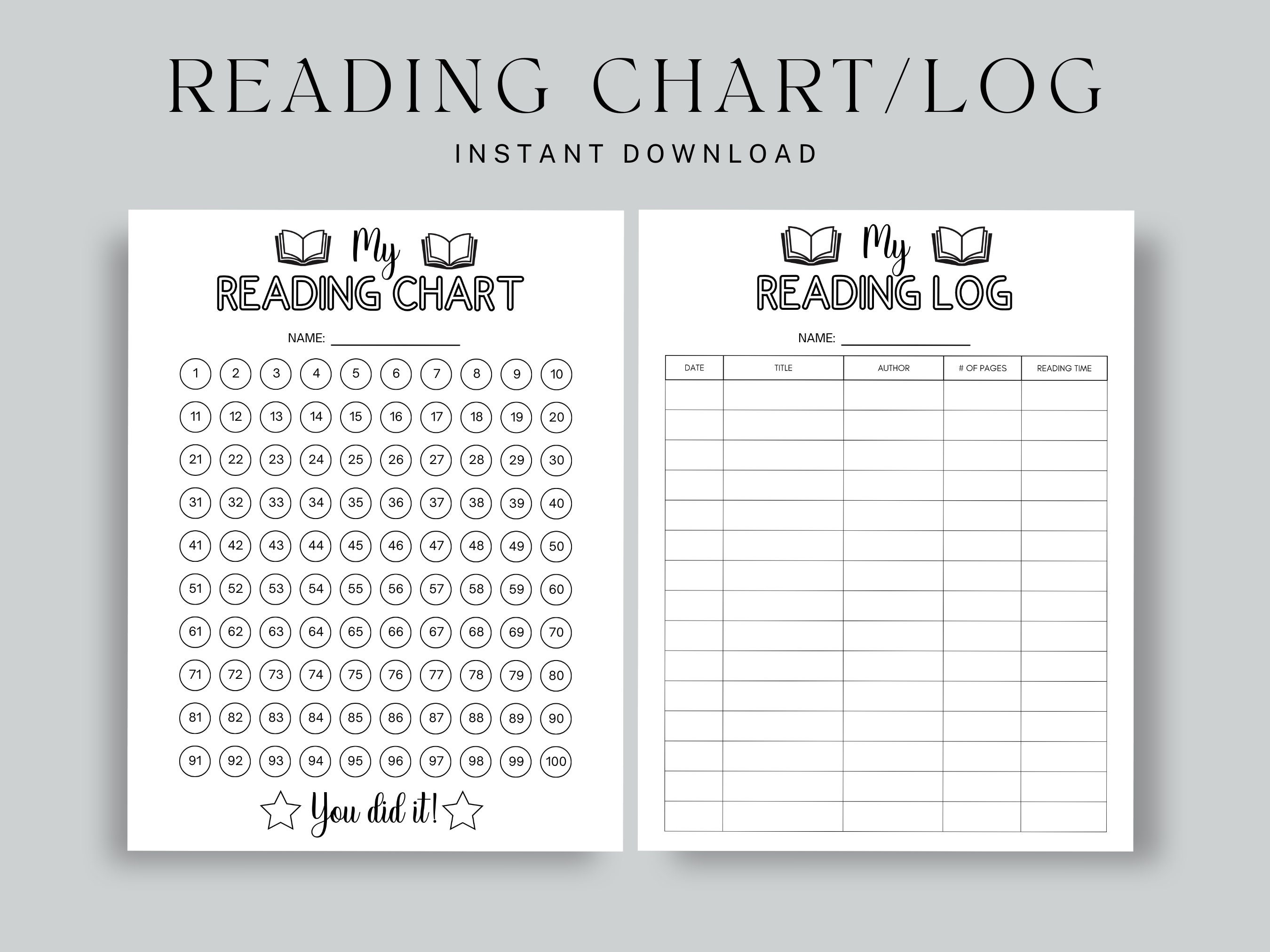 Kids Printable Reading Chart, Reading Log, Reading Reward Chart, Book ...
